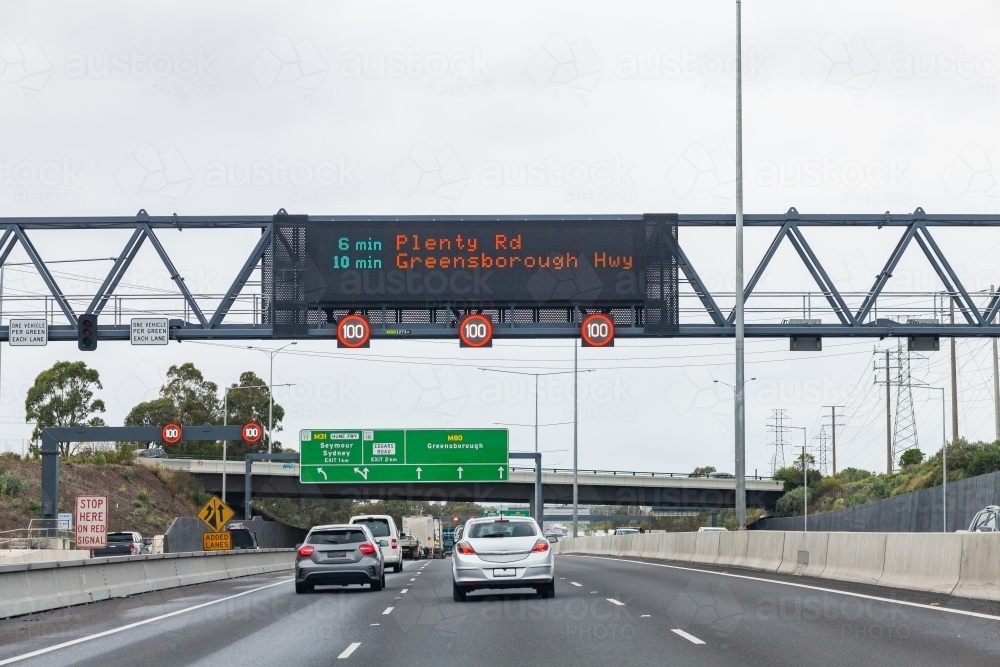 Image of 100 speed zone sign with directions to plenty road and ...