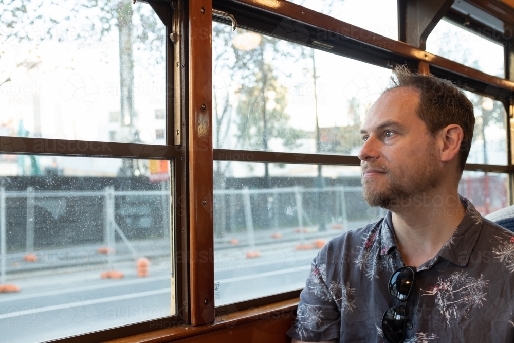 Image of A man sitting in a famous historic Melbourne W Class tram ...