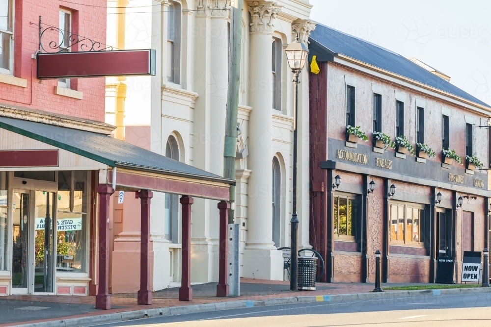 Image of A streetscape of historic buildings in a country town ...