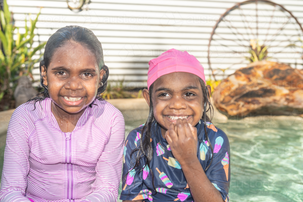 Image of Aboriginal girls in the pool - Austockphoto