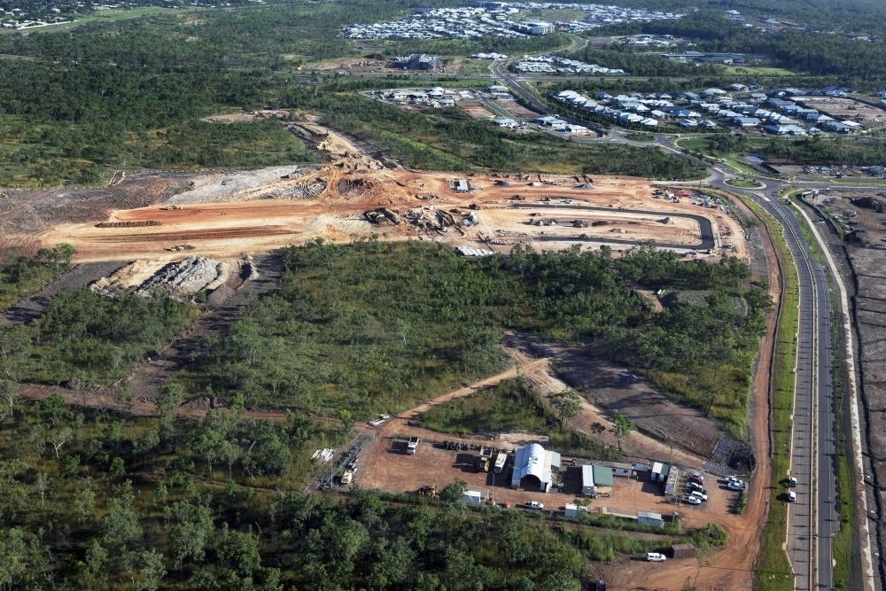 Image of Aerial image of cleared land for new housing development ...