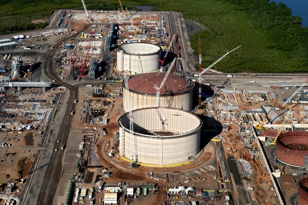 Image of Aerial image of industrial plant in construction - Austockphoto
