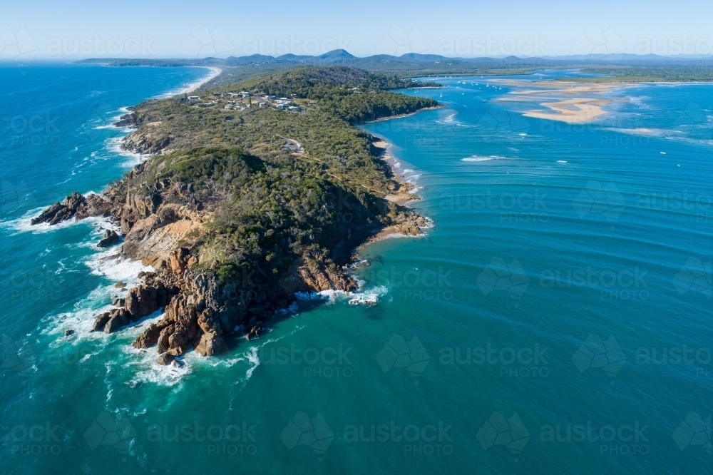 Image of Aerial image of Round Hill headland and the Town of 1770, with ...