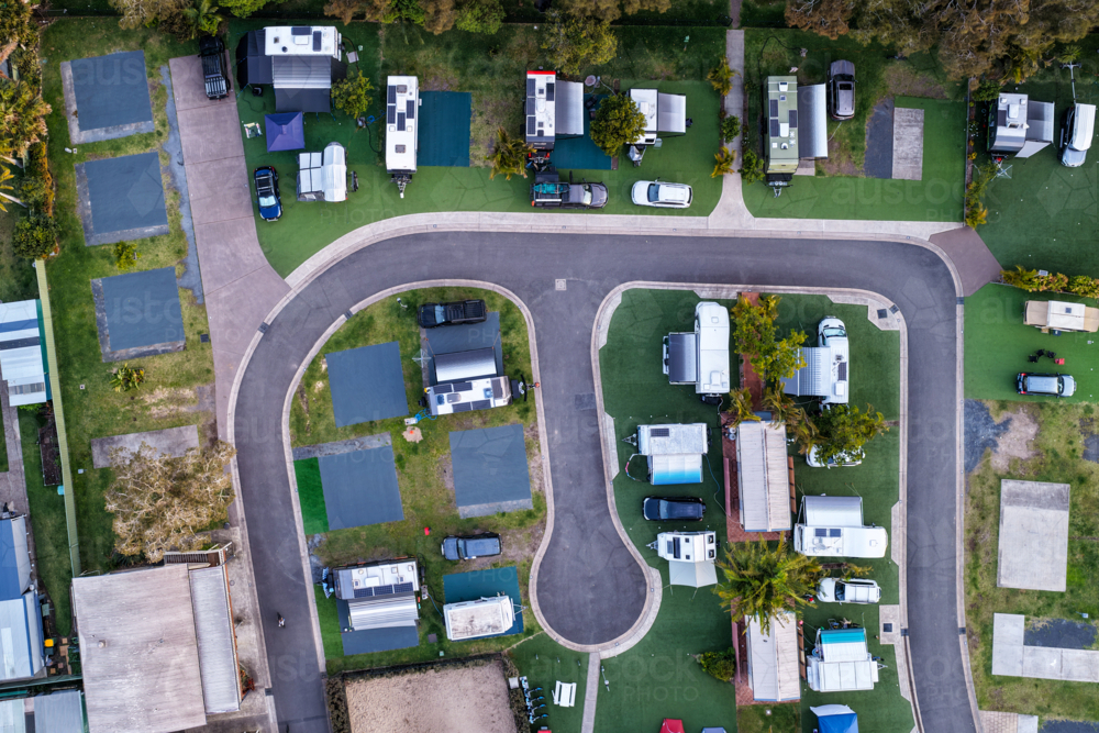Image of Aerial image showing multiple caravans parked in a caravan ...