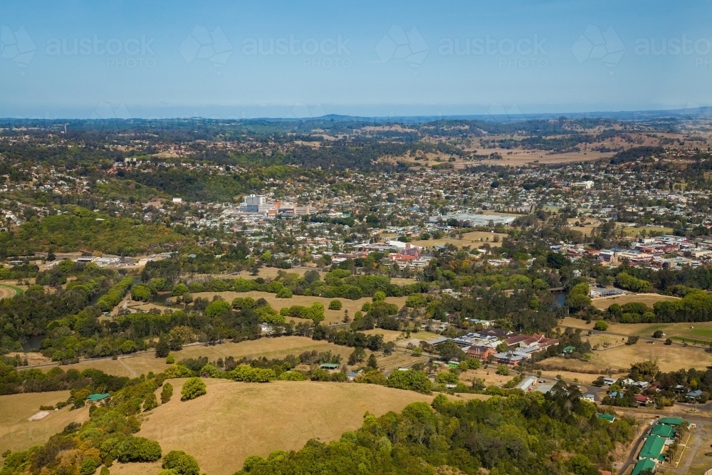 Image of Aerial of houses spread out over Aussie town - Austockphoto