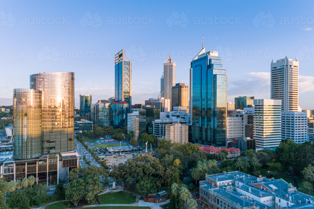 Image of Aerial Of Perth Skyline At Sunrise - Austockphoto