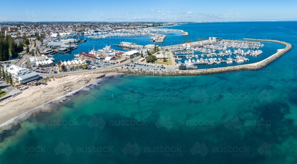 Image of Aerial pano of Bathers Beach, Fremantle Fishing Boat Harbour ...