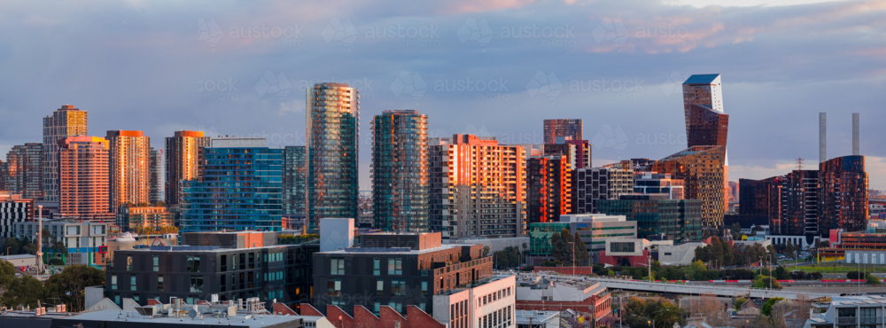 Image of Aerial panorama of high rise buildings in a city skyline in ...