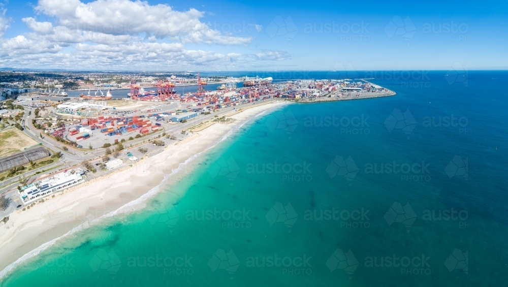 Image of Aerial panorama of Port Beach with Port of Fremantle in ...