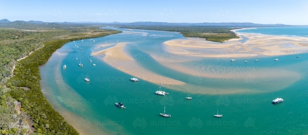 Image of Aerial panorama of Round Hill Creek and Bustard Bay, the Town ...