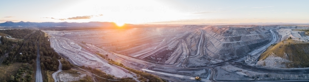 Image of Aerial panoramic view of open cut coal mine in Bulga area of ...