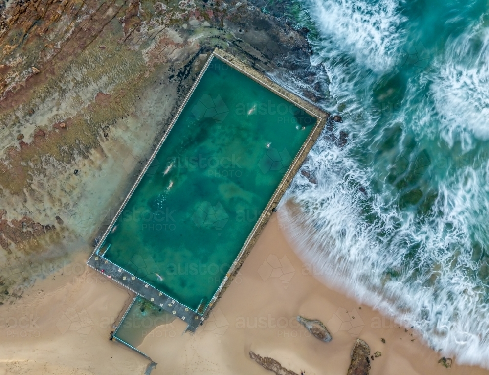 Image of Aerial perspective of beautiful Bulli Rock Pool - Austockphoto