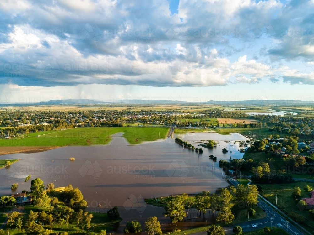 Image of Aerial perspective of underwater road during flood in ...