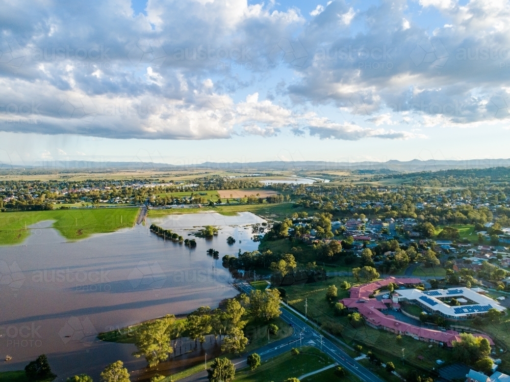 Image of Aerial perspective of underwater road during flood in ...