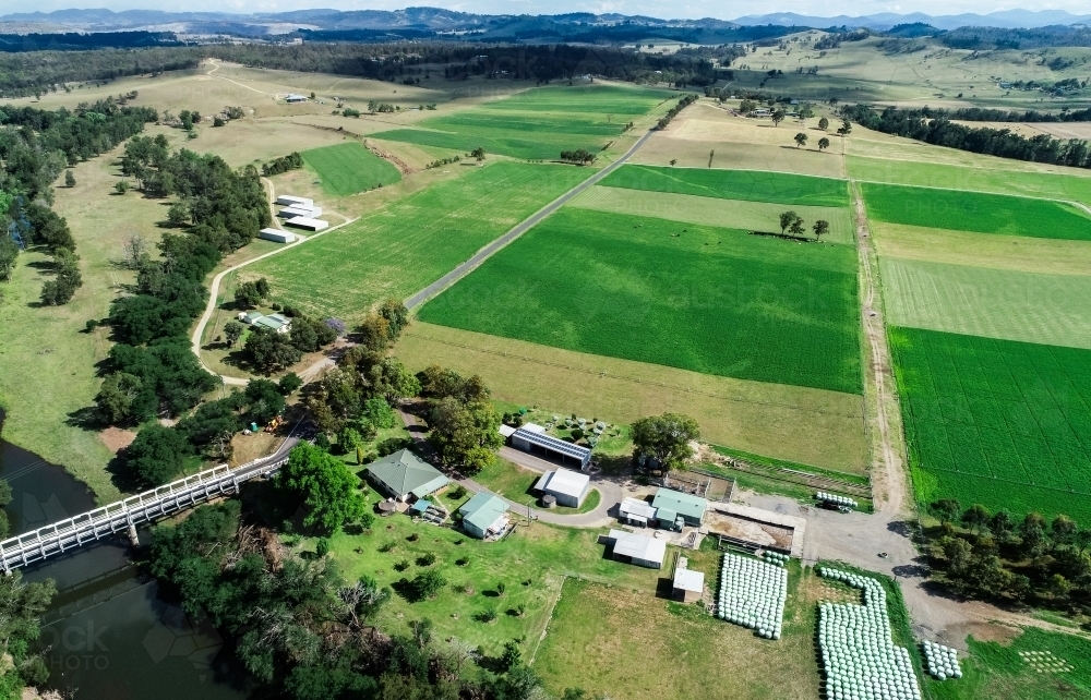 Image of Aerial photo of irrigated paddocks on an aussie farm ...