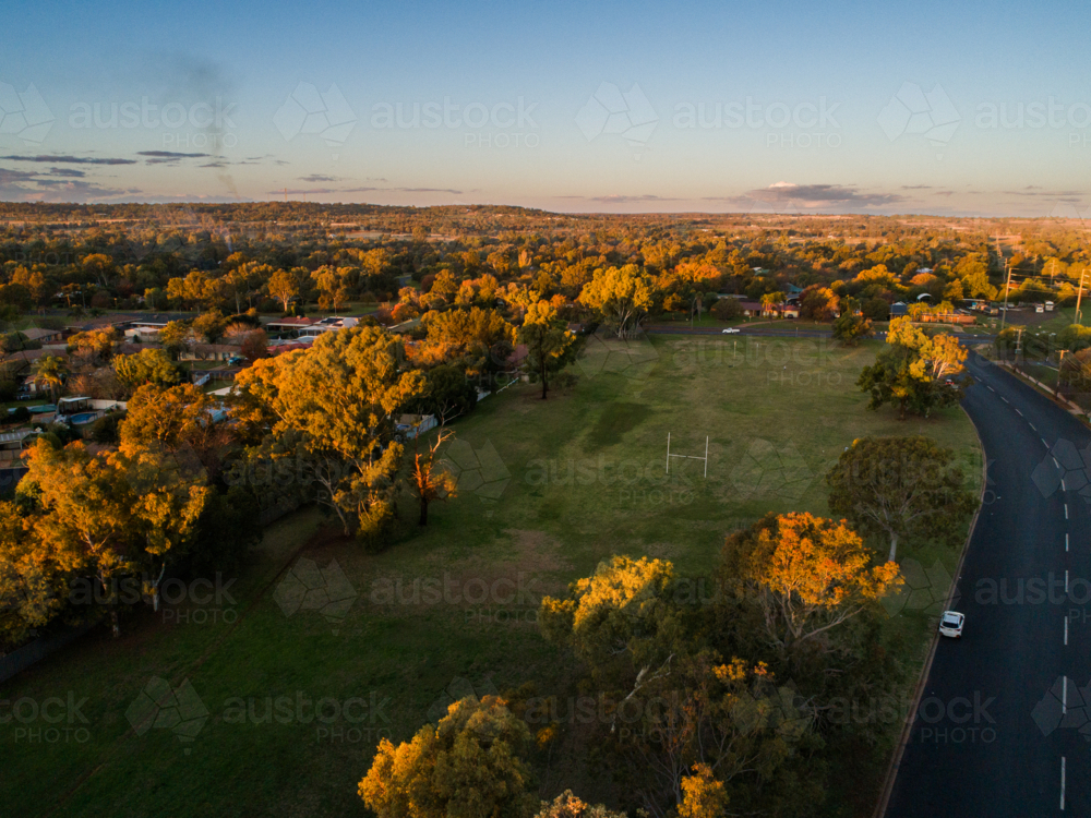 Image of Aerial scene of sports field in inland Australian city of ...