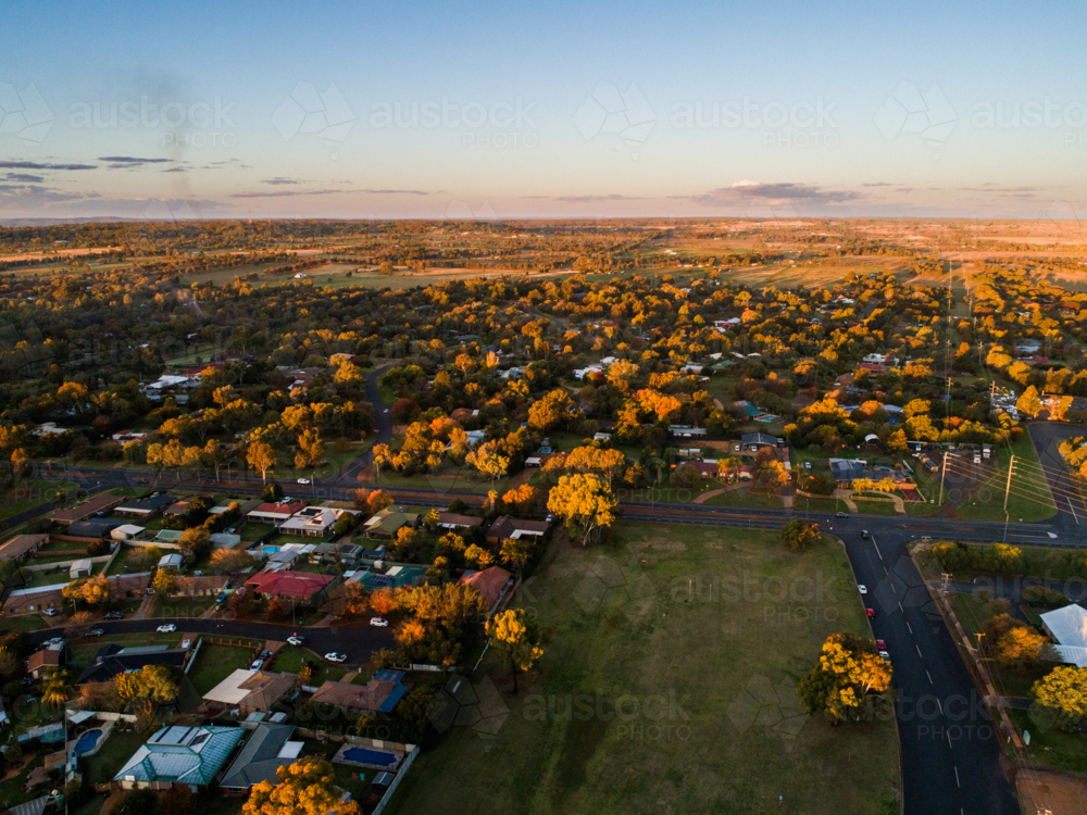 Image of Aerial scene of sports field in inland Australian city of ...