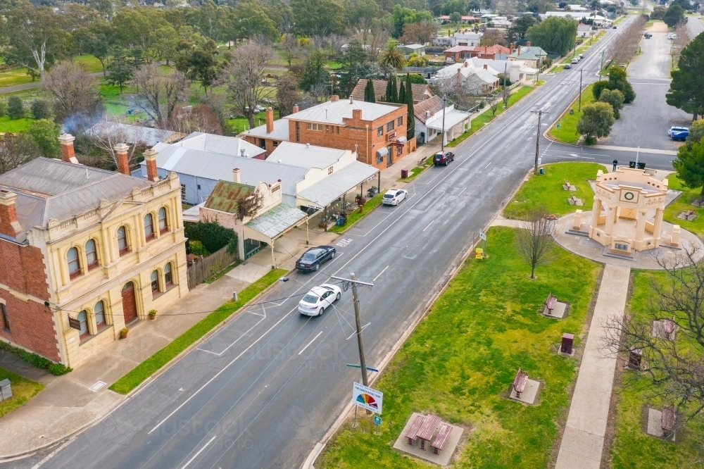 Image of Aerial streetscape of a regional town with historic buildings ...
