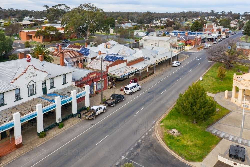 Image of Aerial streetscape of a regional town with historic buildings ...