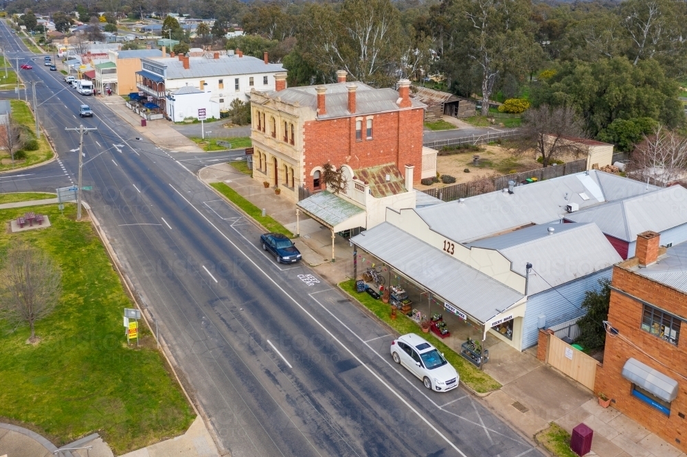 Image of Aerial streetscape of a regional town with historic buildings ...