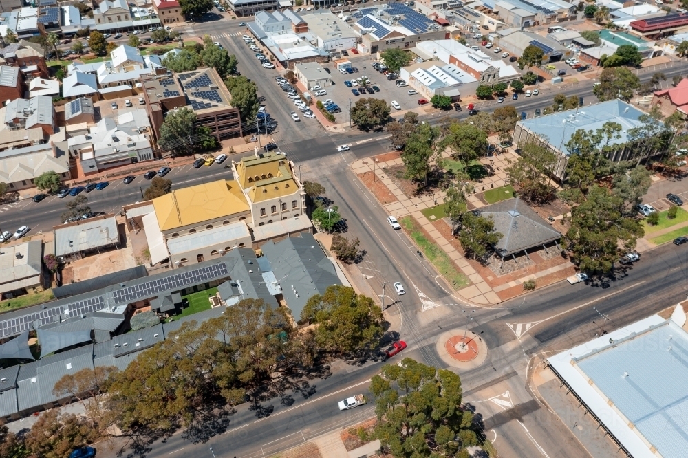 Image of Aerial view historic buildings and shops in the streets of an ...