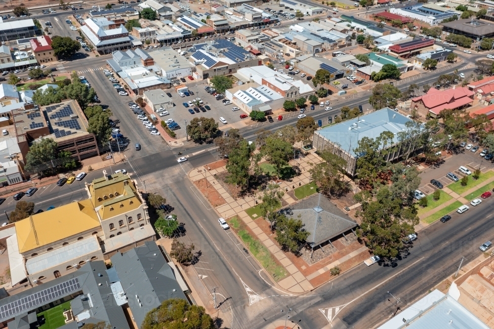 Image of Aerial view historic buildings and shops in the streets of an ...