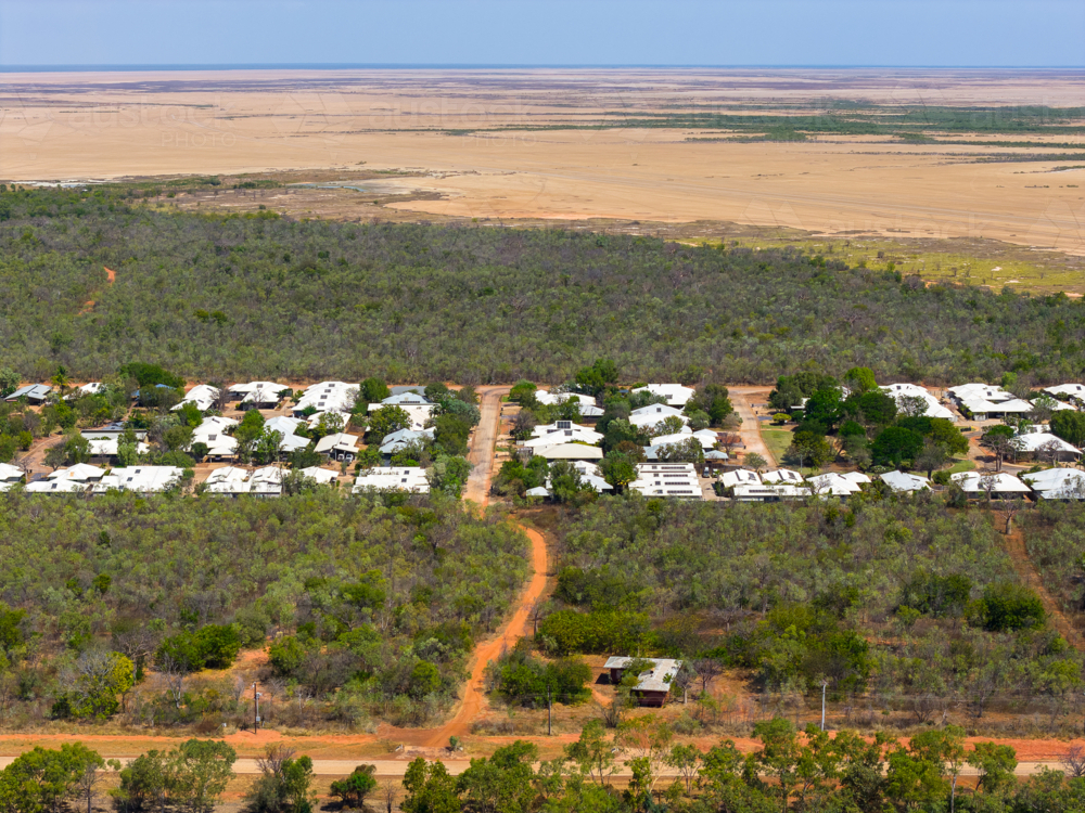 Image of aerial view in Derby over bushland and housing towards ...