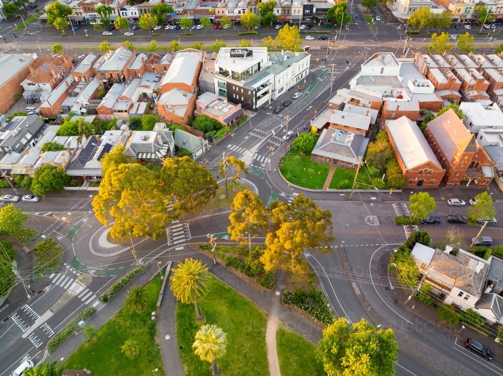 Image of Aerial view of a busy road intersection and roundabout in an ...
