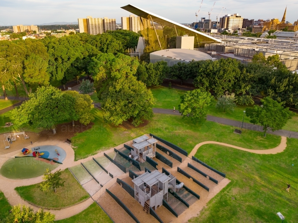 Image of Aerial view of a garden path winding through children's ...