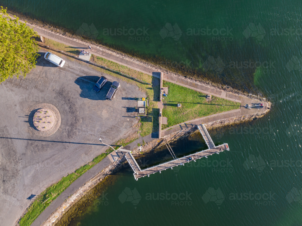 Image of Aerial view of a jetty on a pointed breakwater on a coastal ...
