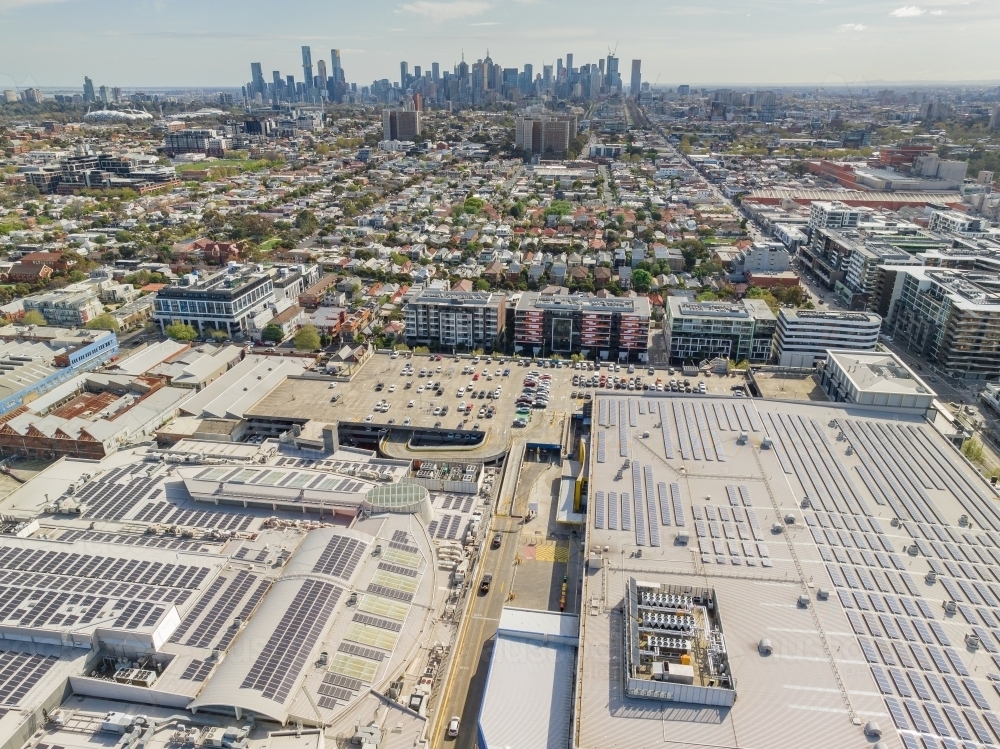 Image of Aerial view of a large inner city shopping centre with ...