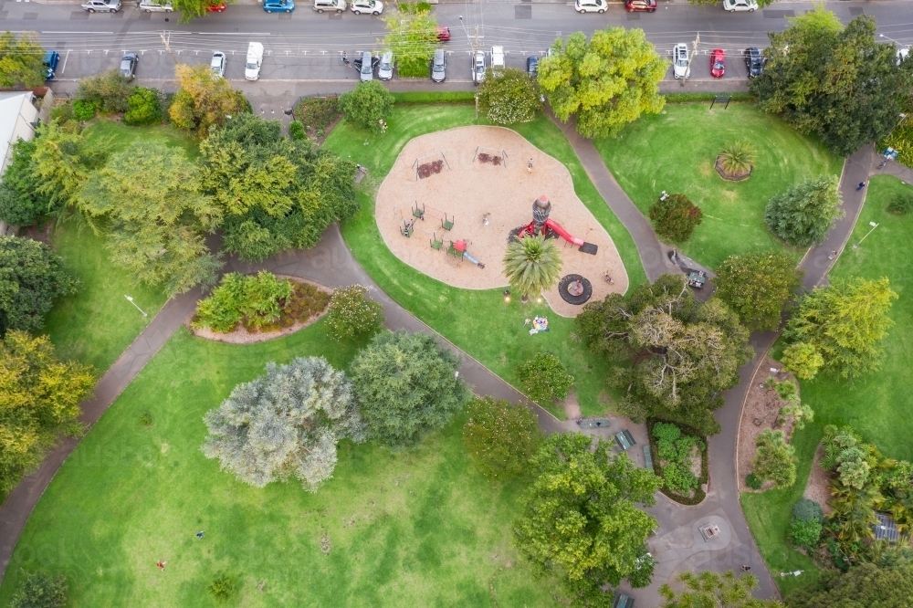 Image of Aerial view of a playground and paths through a park ...