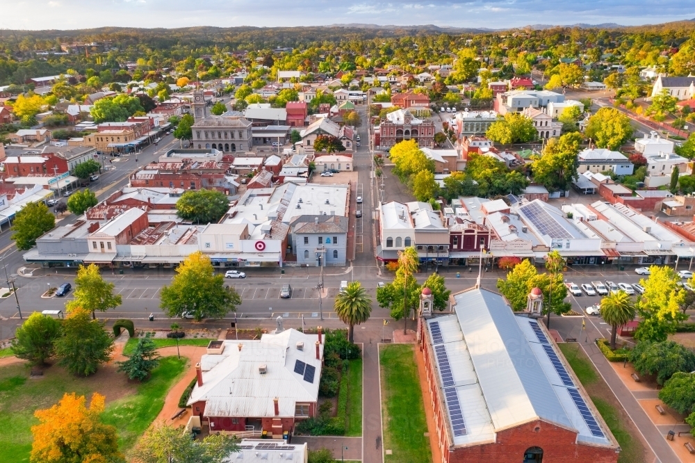 Image of Aerial view of a regional town with historic buildings ...
