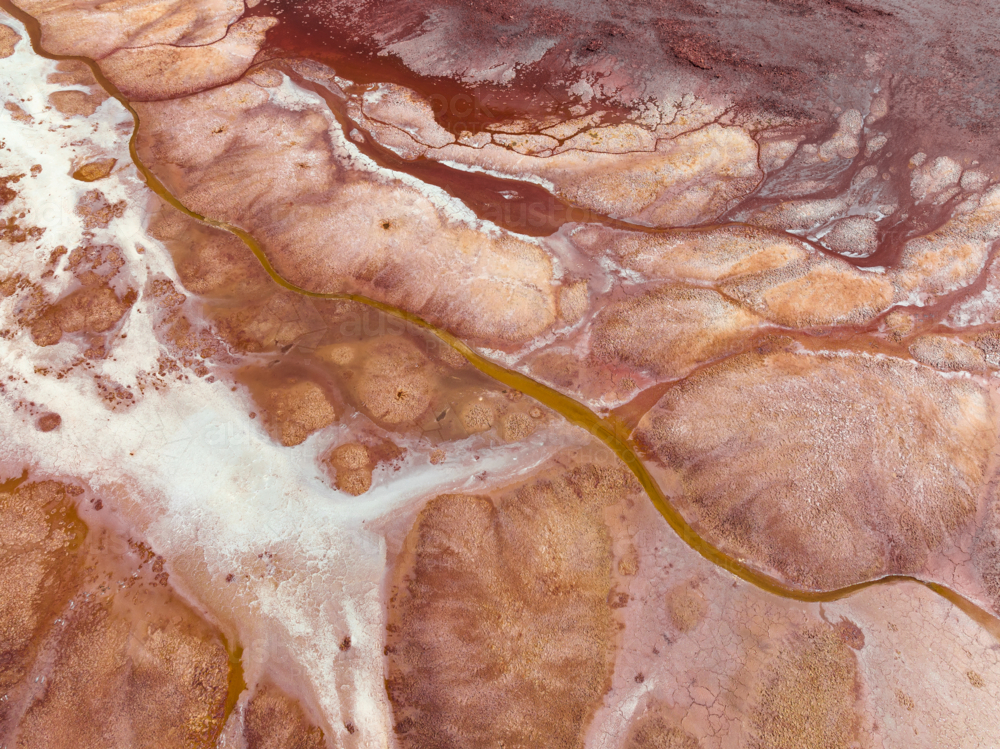 Image of Aerial view of abstract patterns and colours in an outback ...