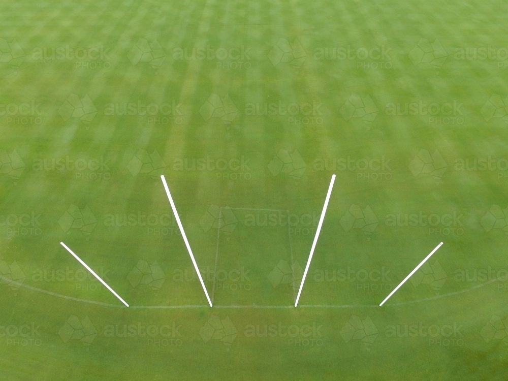 Image of Aerial view of AFL goal posts. - Austockphoto