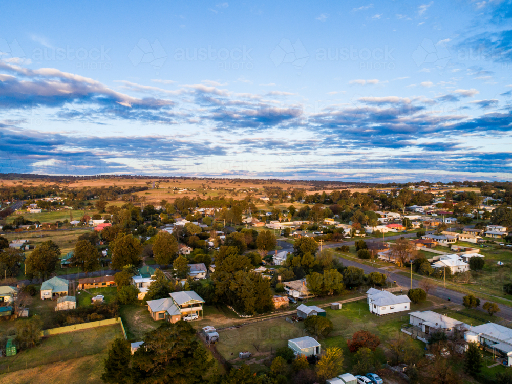 Image of Aerial view of Australian country town of Merriwa with houses ...