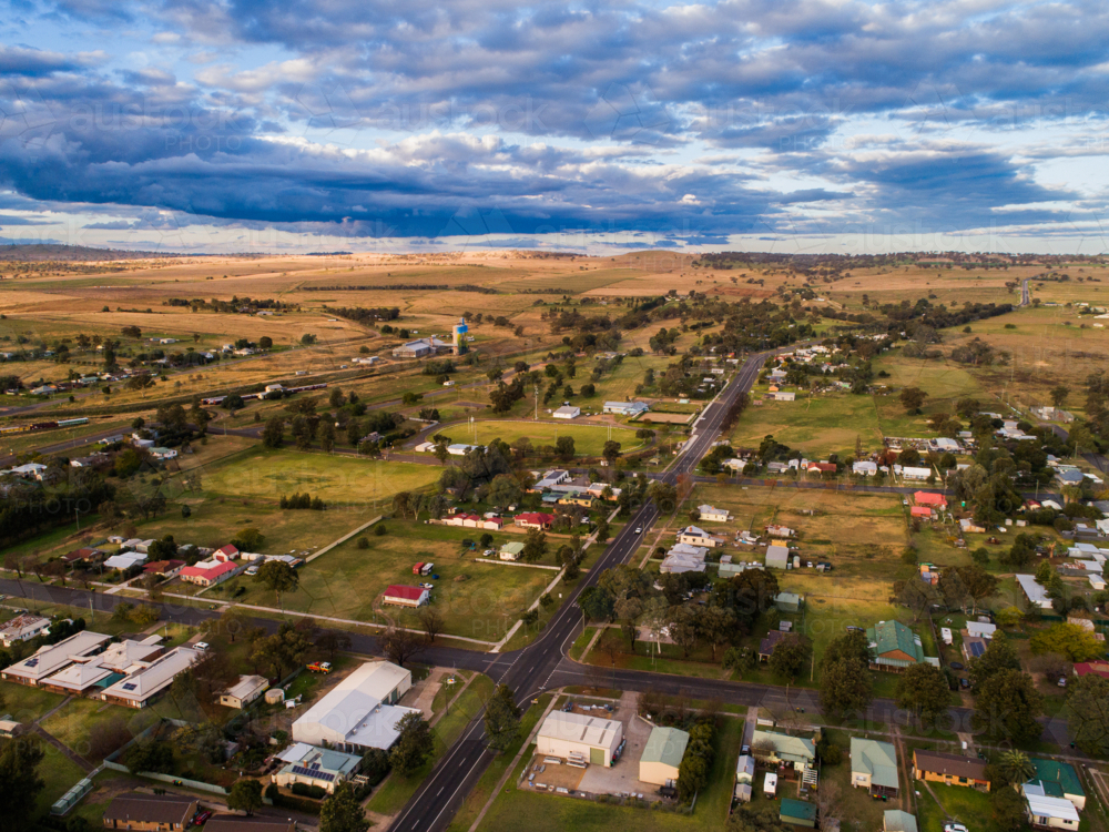Image of Aerial view of Australian country town of Merriwa with houses ...