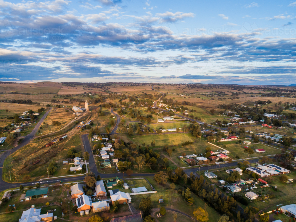 Image of Aerial view of Australian country town of Merriwa with houses ...