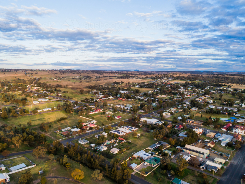Image of Aerial view of Australian country town of Merriwa with houses ...