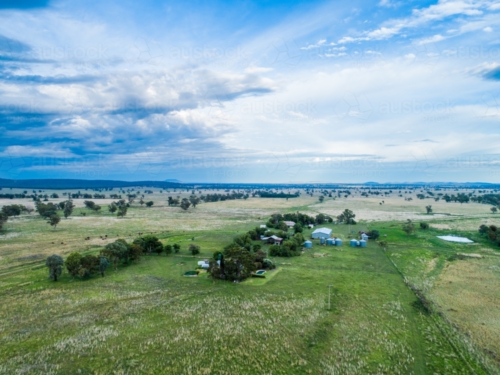 Image of Aerial view of australian farm scene on overcast day ...