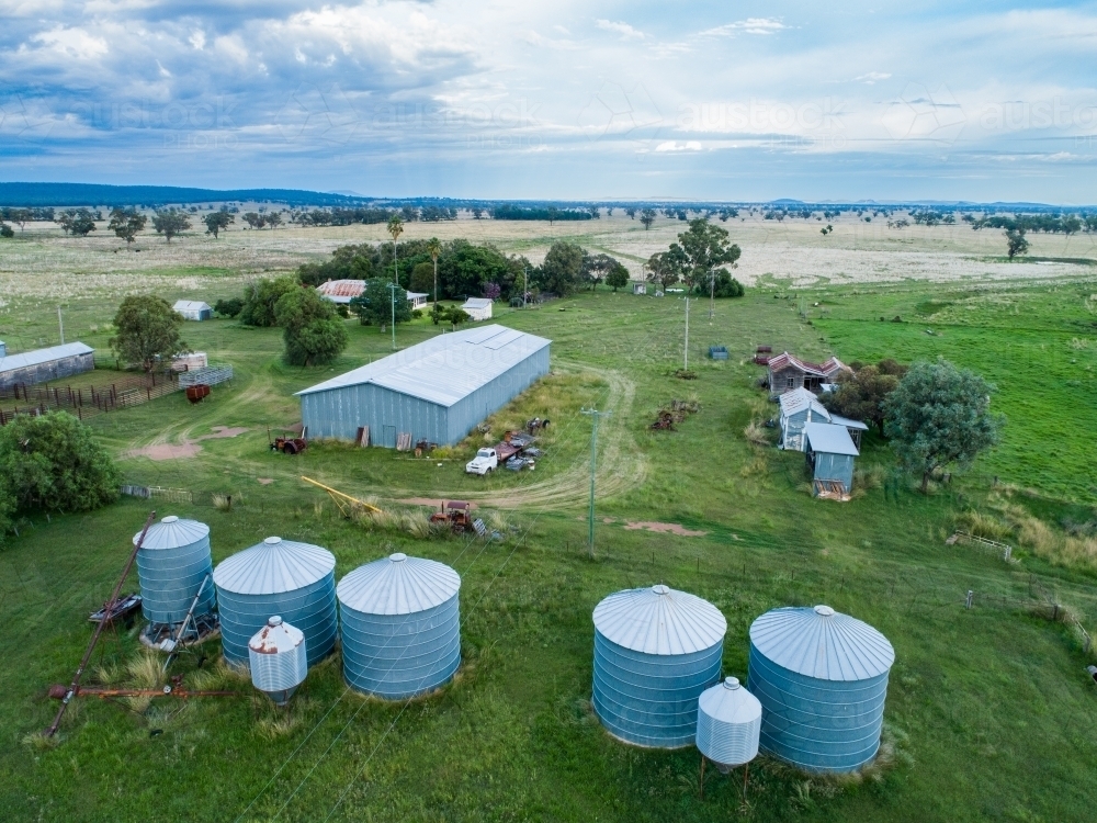 Image of Aerial view of australian farm scene on overcast day ...