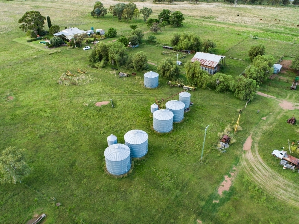 Image of Aerial view of australian farm scene on overcast day ...