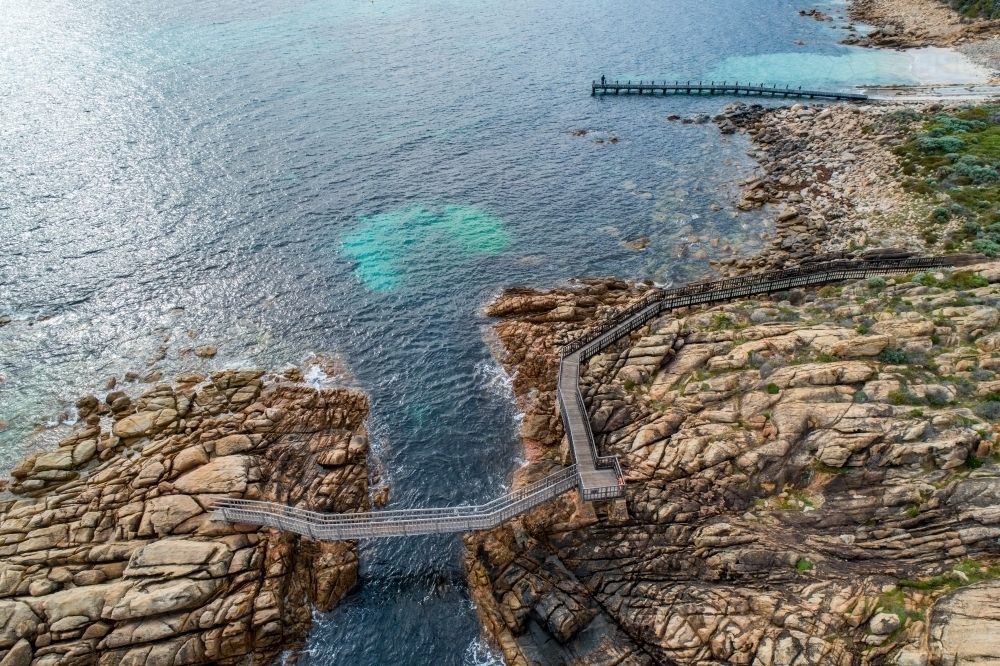 Image of Aerial view of boardwalk among rocky islands. - Austockphoto