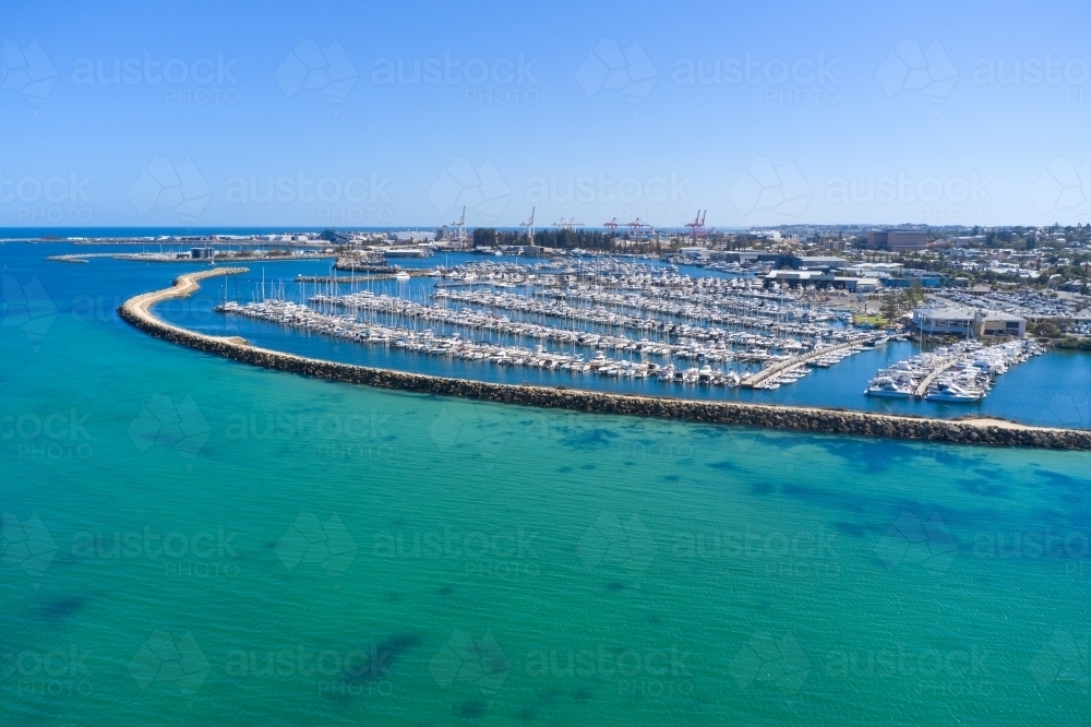 Image of Aerial view of boats groyne at Fremantle Sailing Club, Western ...