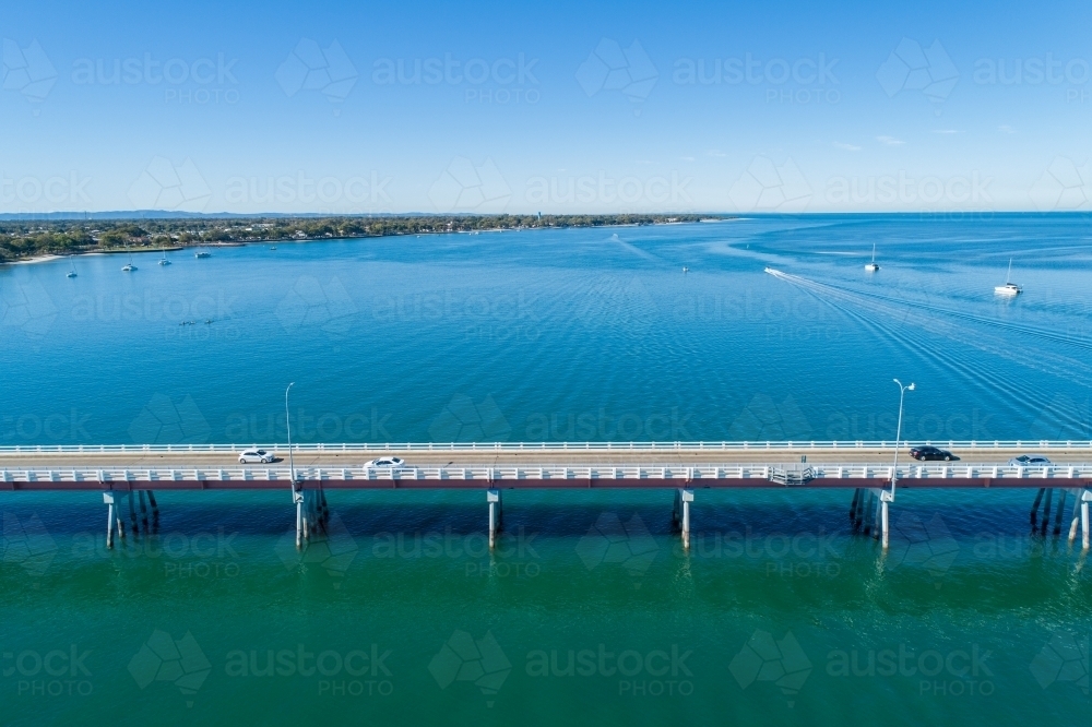 Image of Aerial view of bridge over Pumicestone Passage, Queensland ...