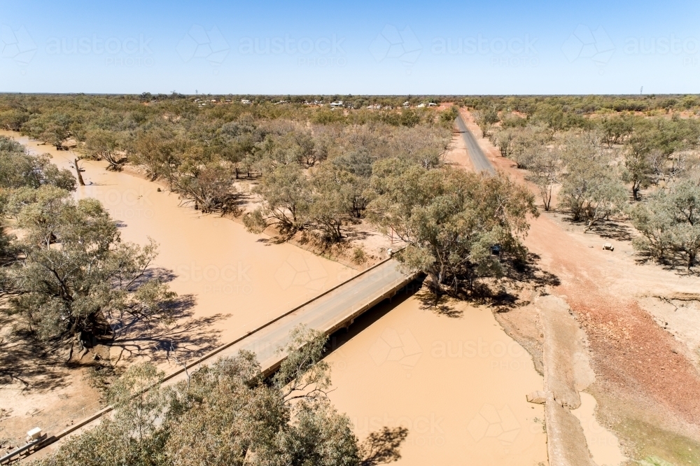Image of Aerial view of bridge over the Warrego River at Cunnamulla ...