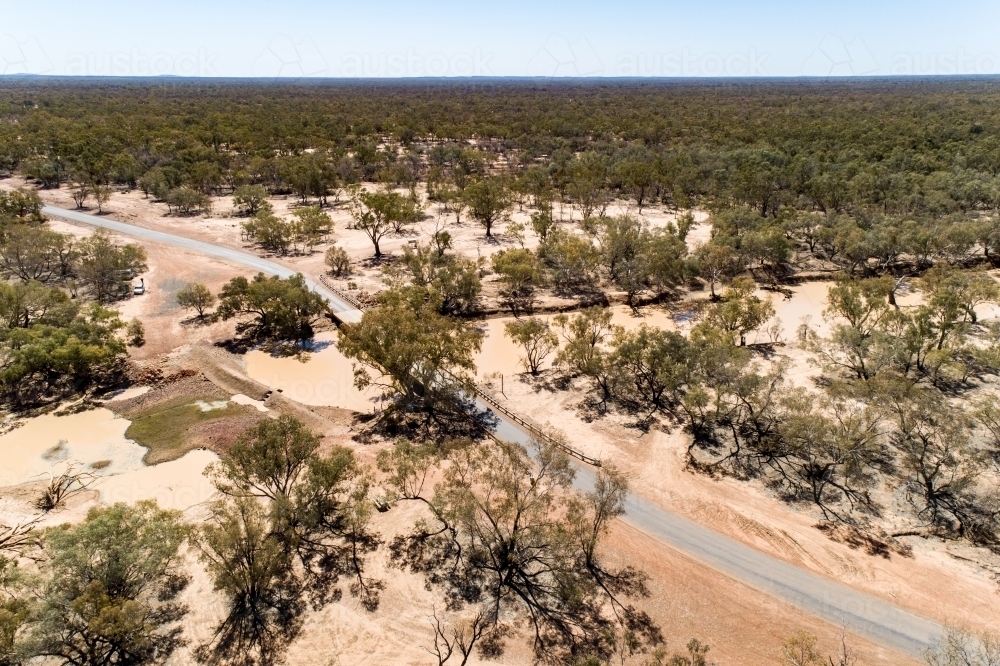 Image of Aerial view of bridge over the Warrego River at Cunnamulla ...
