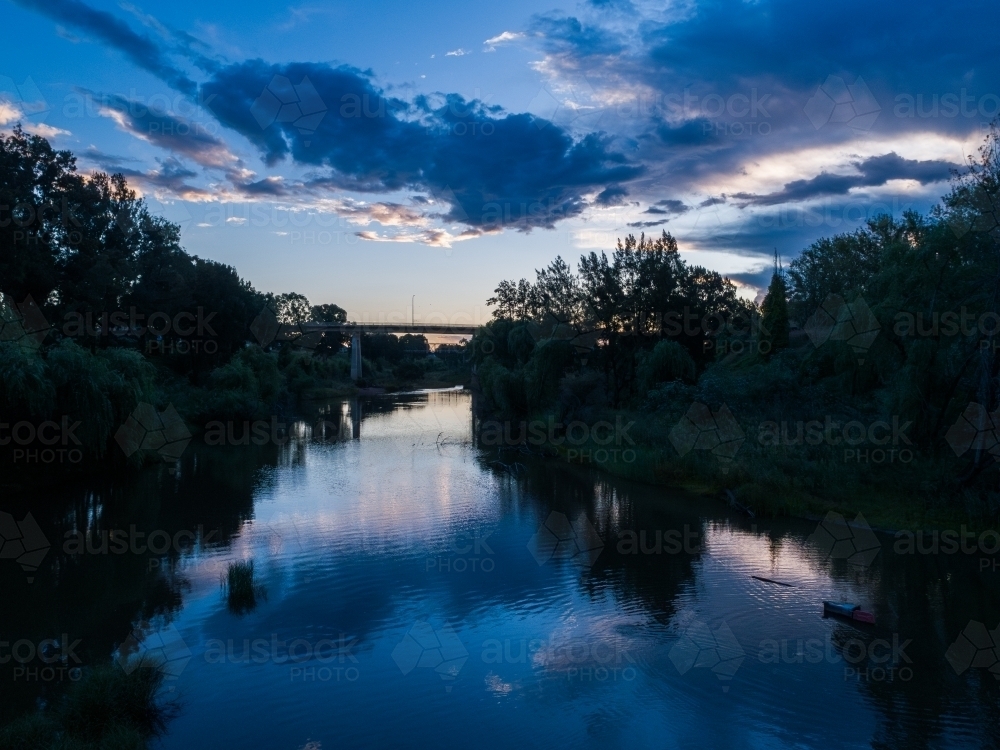 Image of Aerial view of bridges crossing Hunter River in country town ...