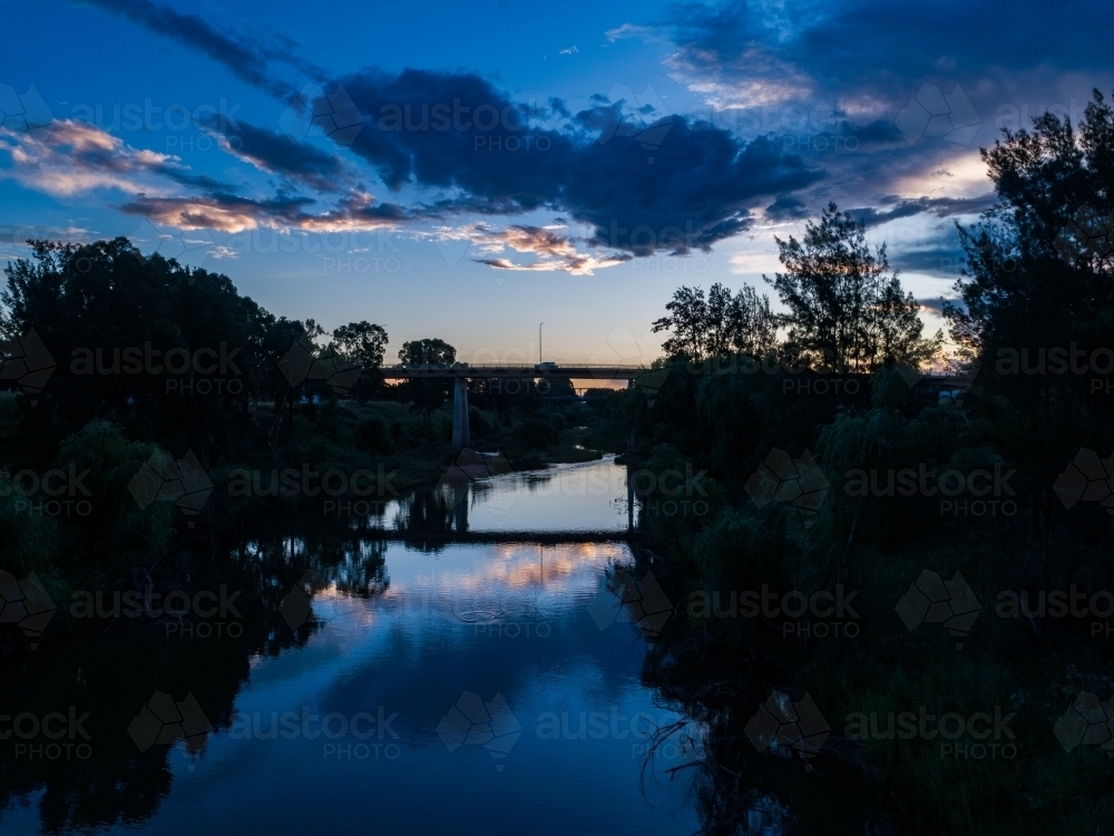 Image of Aerial view of bridges crossing Hunter River in country town ...