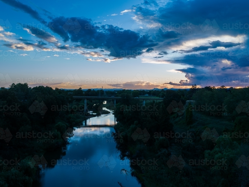 Image of Aerial view of bridges crossing Hunter River in country town ...